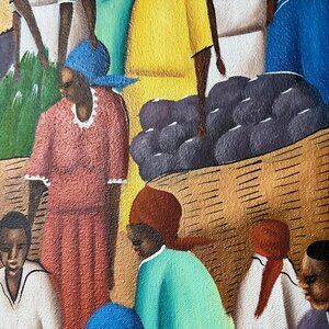 Wall Decor | Vintage Original Signed J Pierre Haitian Market Scene Folk ...